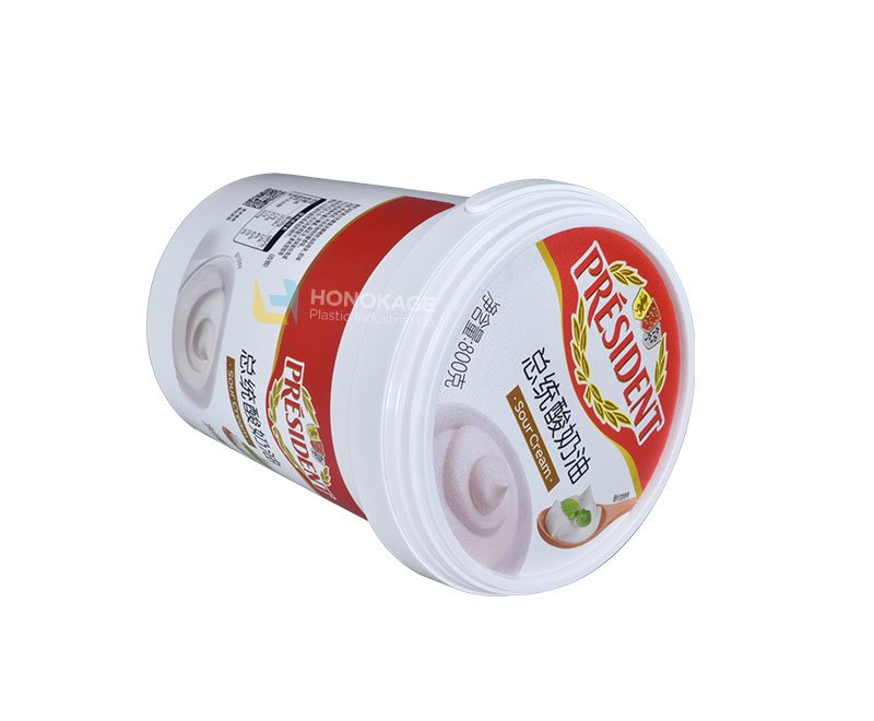 35oz Plastic IML round cream cheese packaging with handle