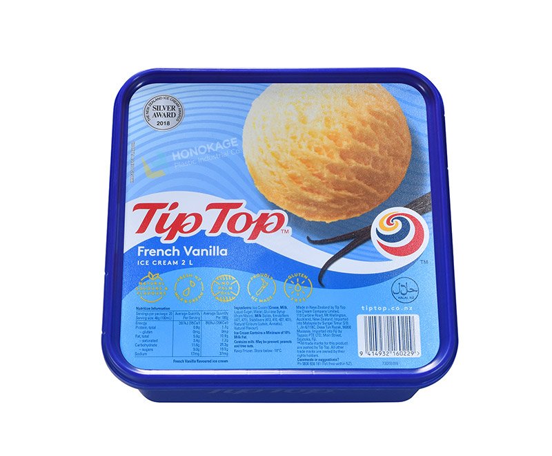 2L IML Plastic Ice Cream Container square shape - Honokage Packaging